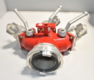 Wye, Gated 3-Way, AL 4" (100mm) STORZ (x1) Inlet x 2.5" FBI (x3) Outlet ...